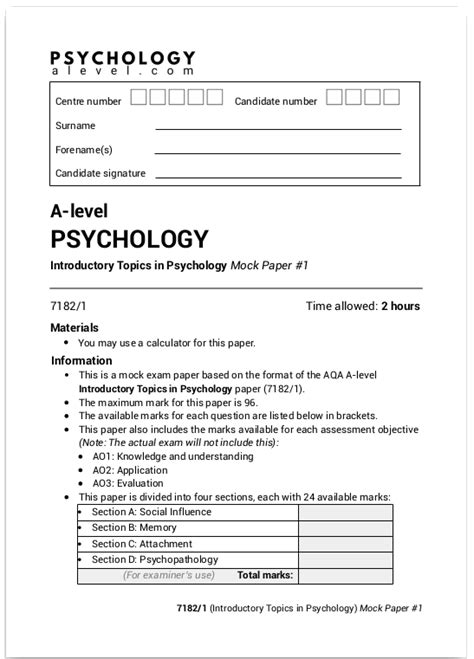Introductory Topics In Psychology 5x Mock Exam Papers Psychology A Level