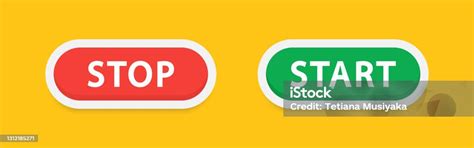 버튼을 시작하고 중지합니다 노란색 배경에서 격리된 웹 단추입니다 녹색 및 빨간색 버튼 단추 아이콘 벡터를 누릅니다 벡터 그림입니다 Eps 10 시작에 대한 스톡 벡터 아트