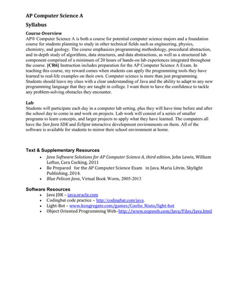 Ap Computer Science A Syllabus