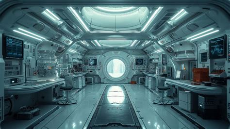 Astronauts Conduct Experiments In Lab Space Science Exploration Stock Illustration