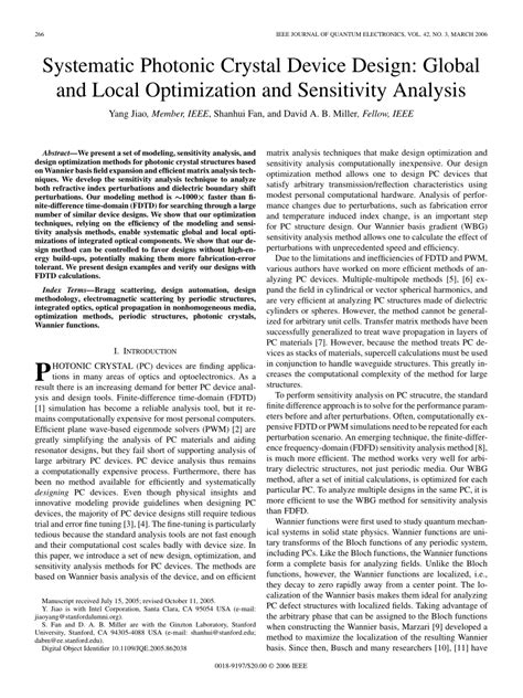 Pdf Systematic Photonic Crystal Device Design Global And Local Optimization And Sensitivity