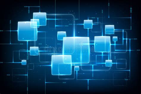 Floating Glowing Blocks Connected By Lines Representing Advanced