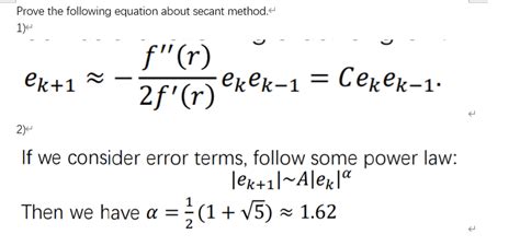 Solved Prove The Following Equation About Secant Method 1
