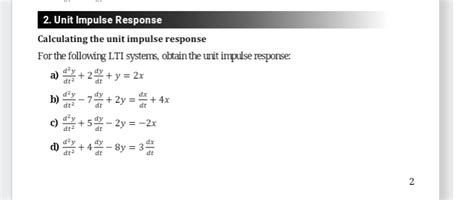 Solved Calculating The Unit Impulse Response For The