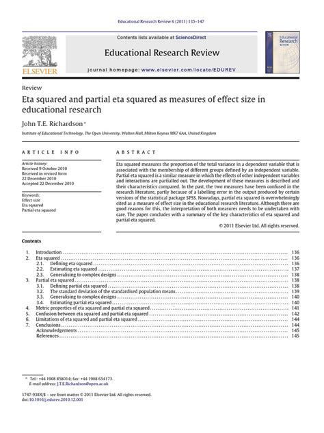 Eta Squared And Partial Eta Squared As Measures Of Effect Size In