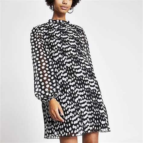 White Polka Dot Pleated Sheer Swing Dress River Island
