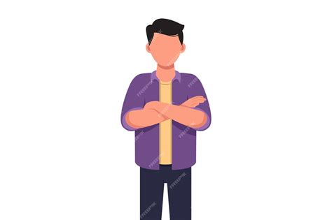 팔짱을 끼고 웃는 자신감 있는 젊은 사업가의 비즈니스 평면 그림 프리미엄 벡터