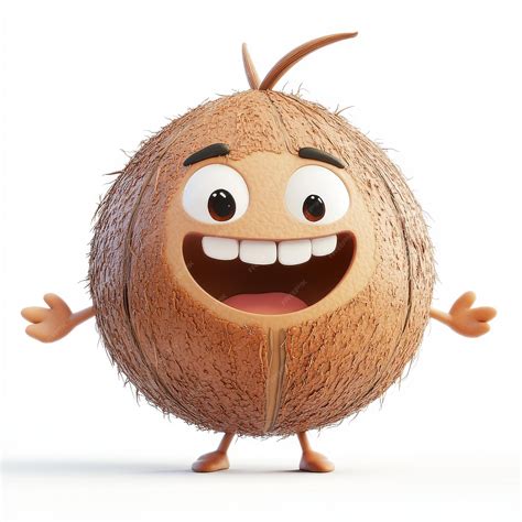 Stock Image Of A Happy And Funny Coconut Character On White Premium