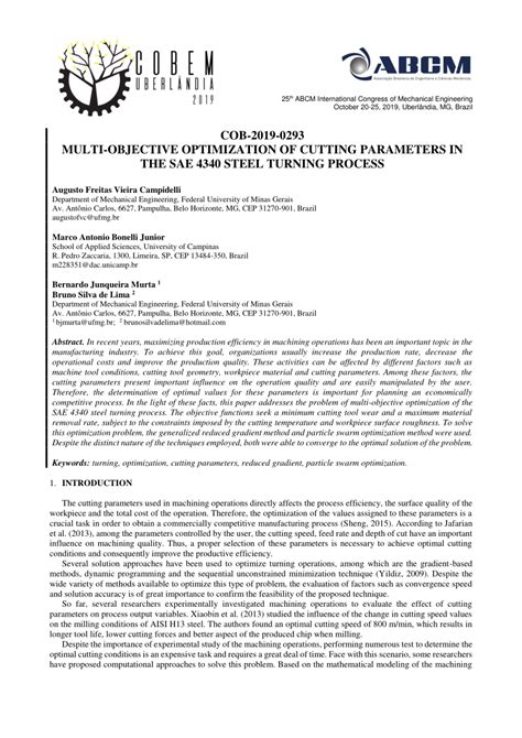 Pdf Multi Objective Optimization Of Cutting Parameters In The Sae