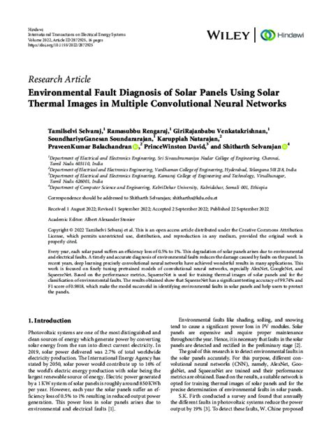 Pdf Environmental Fault Diagnosis Of Solar Panels Using Solar Thermal