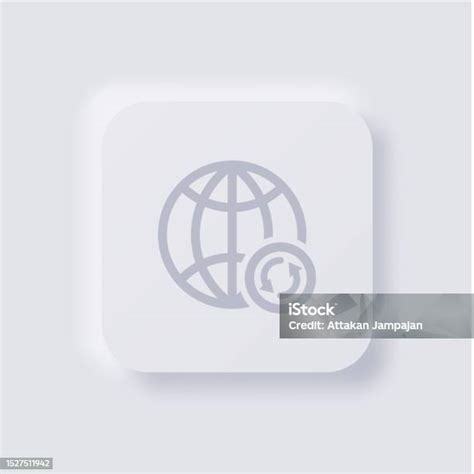 원형 회전 화살표 기호가 있는 지구본 아이콘 웹 디자인을 위한 white neumorphism 소프트 ui 디자인 애플리케이션