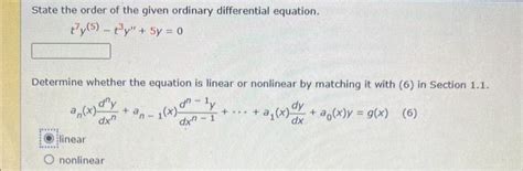 Solved State The Order Of The Given Ordinary Differential