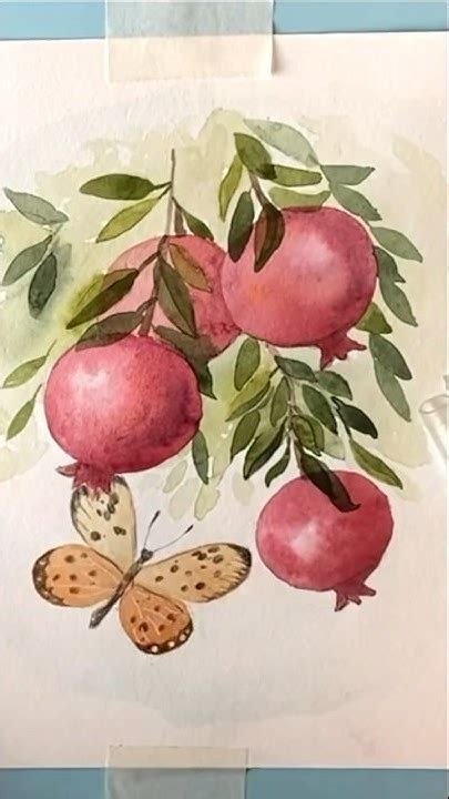 Просто рисую ветку с гранатами и бабочку Shorts Youtube