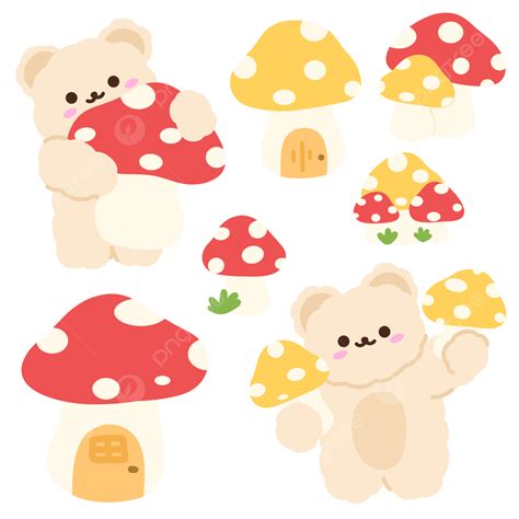Korean Bear Stickers Png Picture Cute Bear And Mushroom Sticker Korean For Journaling Mushroom