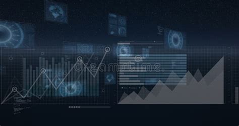 Animation Of Graphs World Map And Data Processing On Dark Interface