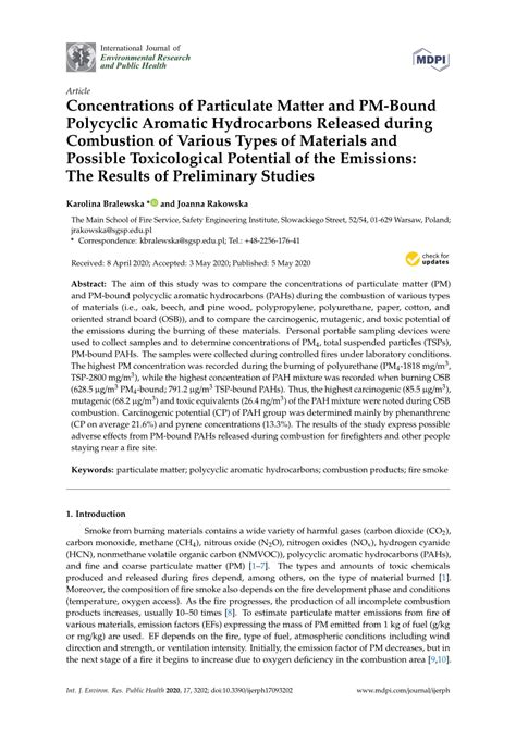 Pdf Concentrations Of Particulate Matter And Pm Bound Polycyclic