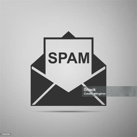스팸 메일 아이콘이 회색 배경에 고립 된 봉투 바이러스 불법 복제 해킹 및 보안의 개념 평면 디자인입니다 벡터 일러스트 레이 션 반란에 대한 스톡 벡터 아트 및 기타 이미지