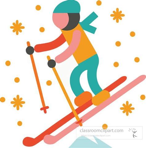 Winter Sports Clipart Skiing Colorful Minimalist Clip Art