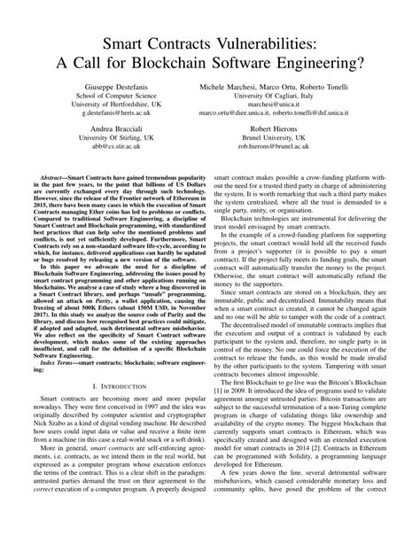 Pdf Smart Contracts Vulnerabilities A Call For Blockchain Software
