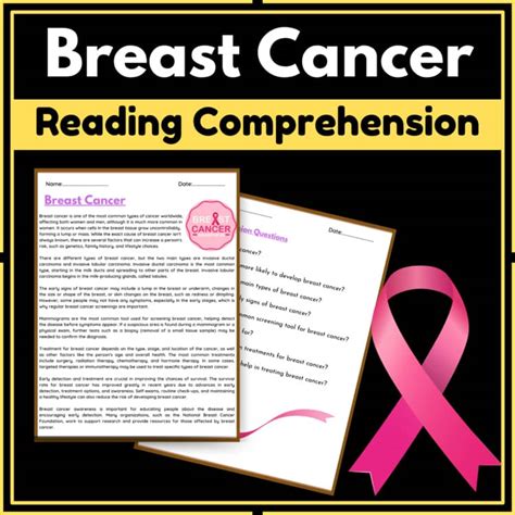 Breast Cancer Reading Comprehension Informational Passage Worksheet