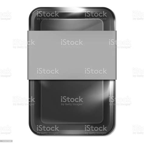 흰색 배경에 고립 된 투명 필름 상단과 빈 라벨이있는 검은 색 플라스틱 식품 용기 상자 사실적인 벡터 모형 플라스틱 용기에 대한 스톡 벡터 아트 및 기타 이미지 Istock