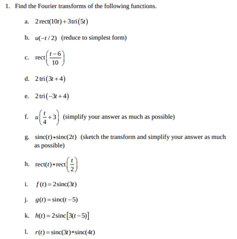 1 find the fourier transforms of the following