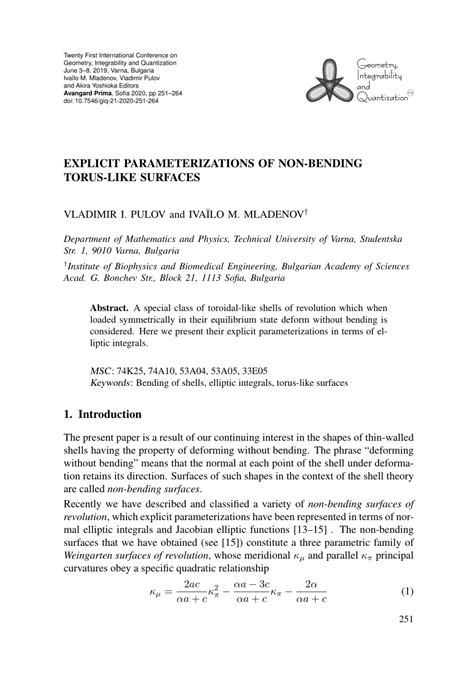 Pdf Explicit Parameterizations Of Non Bending Torus Like Surfaces