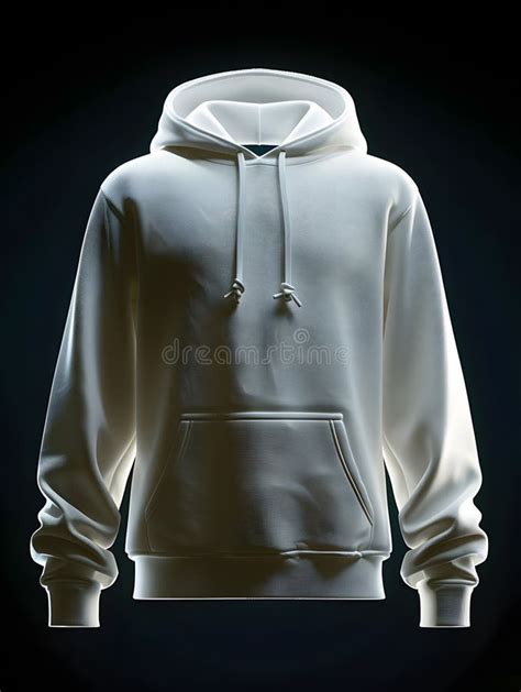 White Hoodie With Hood On Black Background Fashionable Outerwear Stock