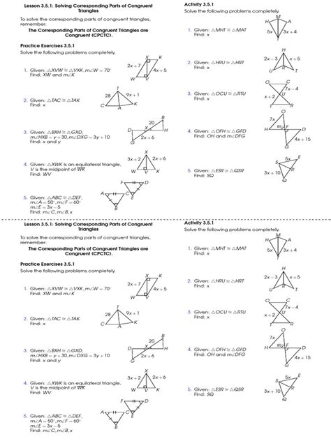 Hand Solving Corresponding Parts Of Congruent Triangles Pdf