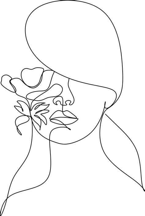 Premium Vector Abstract Face With Flowers By One Line Vector Drawing Portrait Minimalistic Style