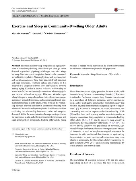 Pdf Exercise And Sleep In Community Dwelling Older Adults