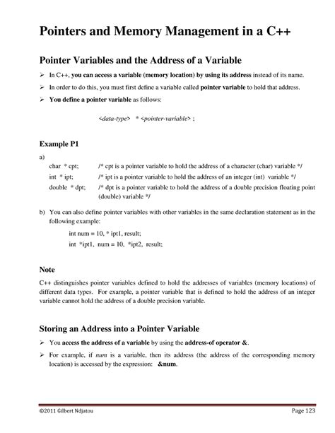 Cs3420 Pointers Memory Management Pointers And Memory Management In A