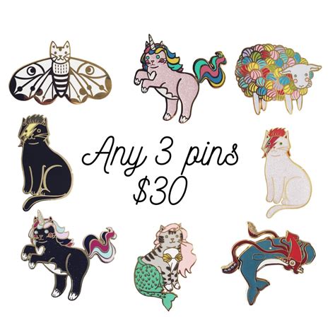 Cat Enamel Pin Pin Set Cat Enamel Pin Pin Sale Bowie Etsy
