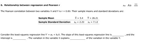 Solved Relationship Between Regression And Pearson R The Chegg Com