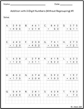 Addition With 3 Digit Addition Without Regrouping TPT