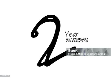 2 주년 기념 블랙 컬러 로고 벡터 2 숫자 디자인 2 번째 생일 초대장 기념일 로고 템플릿 로고 번호 디자인 벡터 서예 글꼴 타이포그래피 로고 검은색에 대한 스톡 벡터