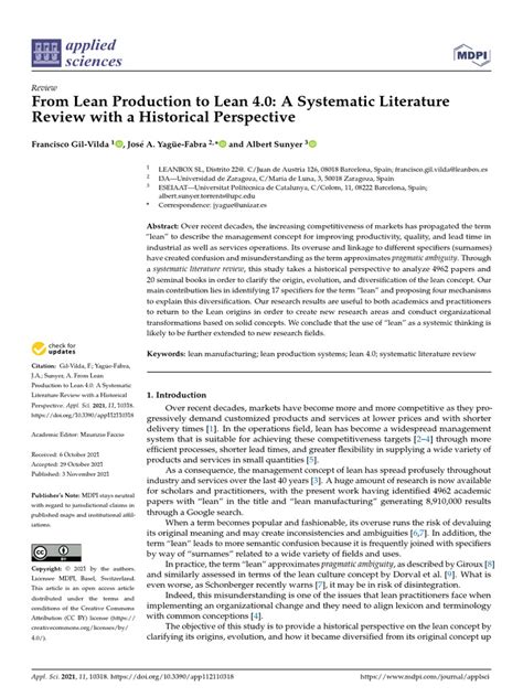 From Lean Production To Lean 40 A Systematic Literature Review With A Historical
