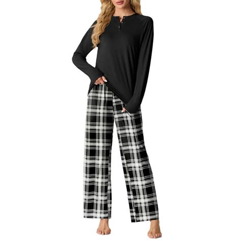 Mintreus Womens Pajama Sets Soft Long Sleeve Sleepwear Ladies