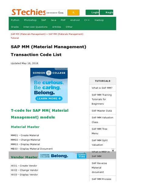 Sap Mm Tcode Pdf Service Industries Information Technology
