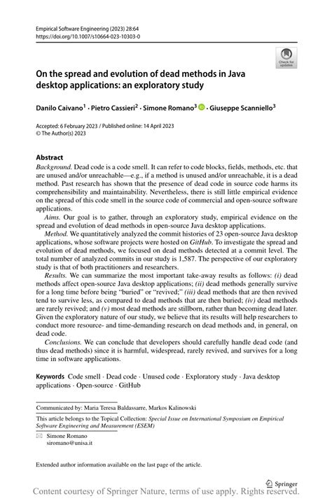 Pdf On The Spread And Evolution Of Dead Methods In Java Desktop