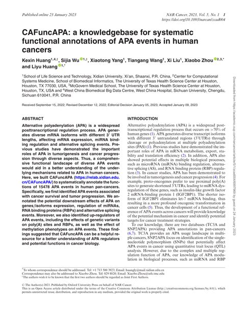Pdf Cafuncapa A Knowledgebase For Systematic Functional Annotations Of Apa Events In Human