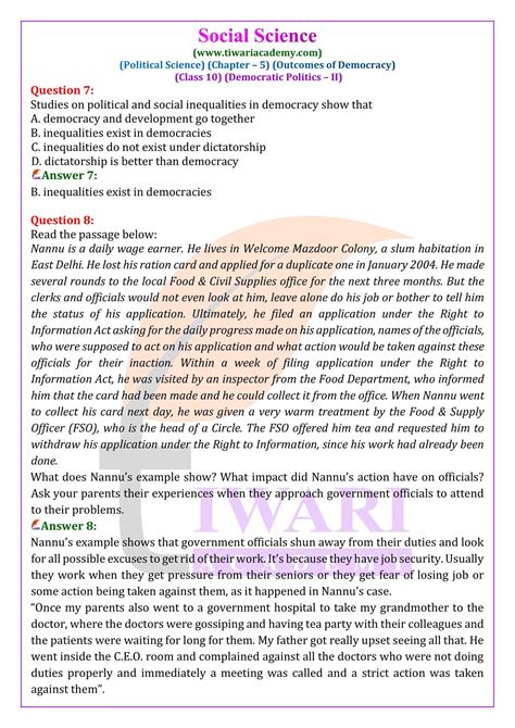 NCERT Solutions For Class 10 Political Chapter 5 Outcomes Of Democracy