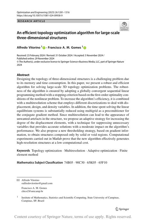 An Efficient Topology Optimization Algorithm For Large Scale Three Dimensional Structures
