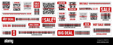 Product Barcodes And QR Codes With Red Scanning Line Sale Stickers