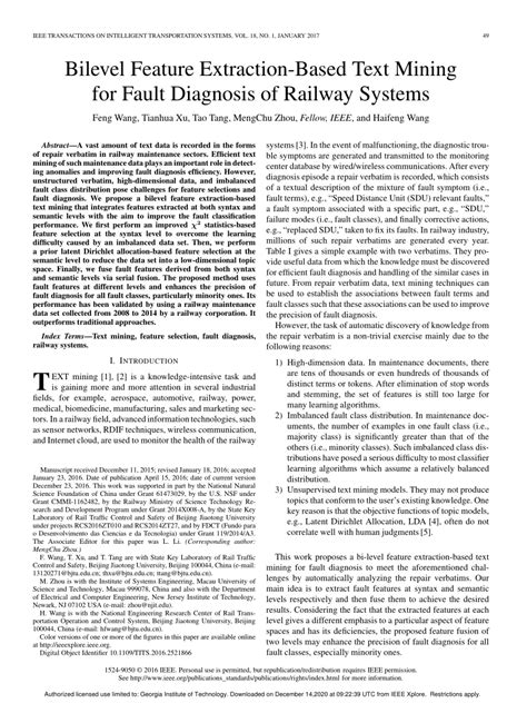 Pdf Bilevel Feature Extraction Based Text Mining For Fault Diagnosis Of Railway Systems