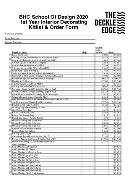 Fillable Online Bhc 2020 Interior Decorating Kitlist And Order Form Fax Email Print Pdffiller