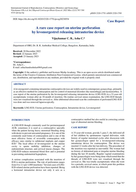 Pdf A Rare Case Report On Uterine Perforation By Levonorgestrel Releasing Intrauterine Device