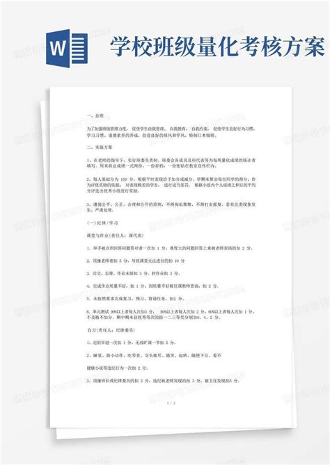 班级管理量化考核方案word模板下载编号qxbowymq熊猫办公