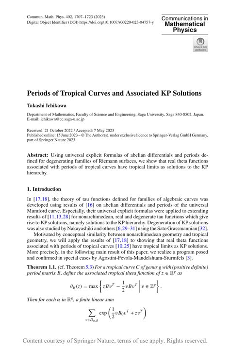 Periods Of Tropical Curves And Associated Kp Solutions