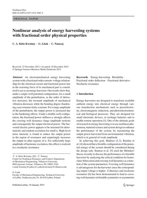 Pdf Nonlinear Analysis Of Energy Harvesting Systems With Fractional Order Physical Properties